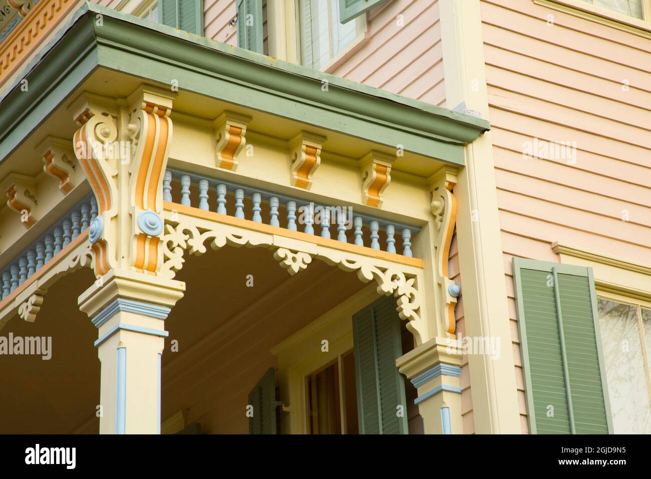 USA, Georgia, Savannah. Colorfully painted house in the Victorian ...