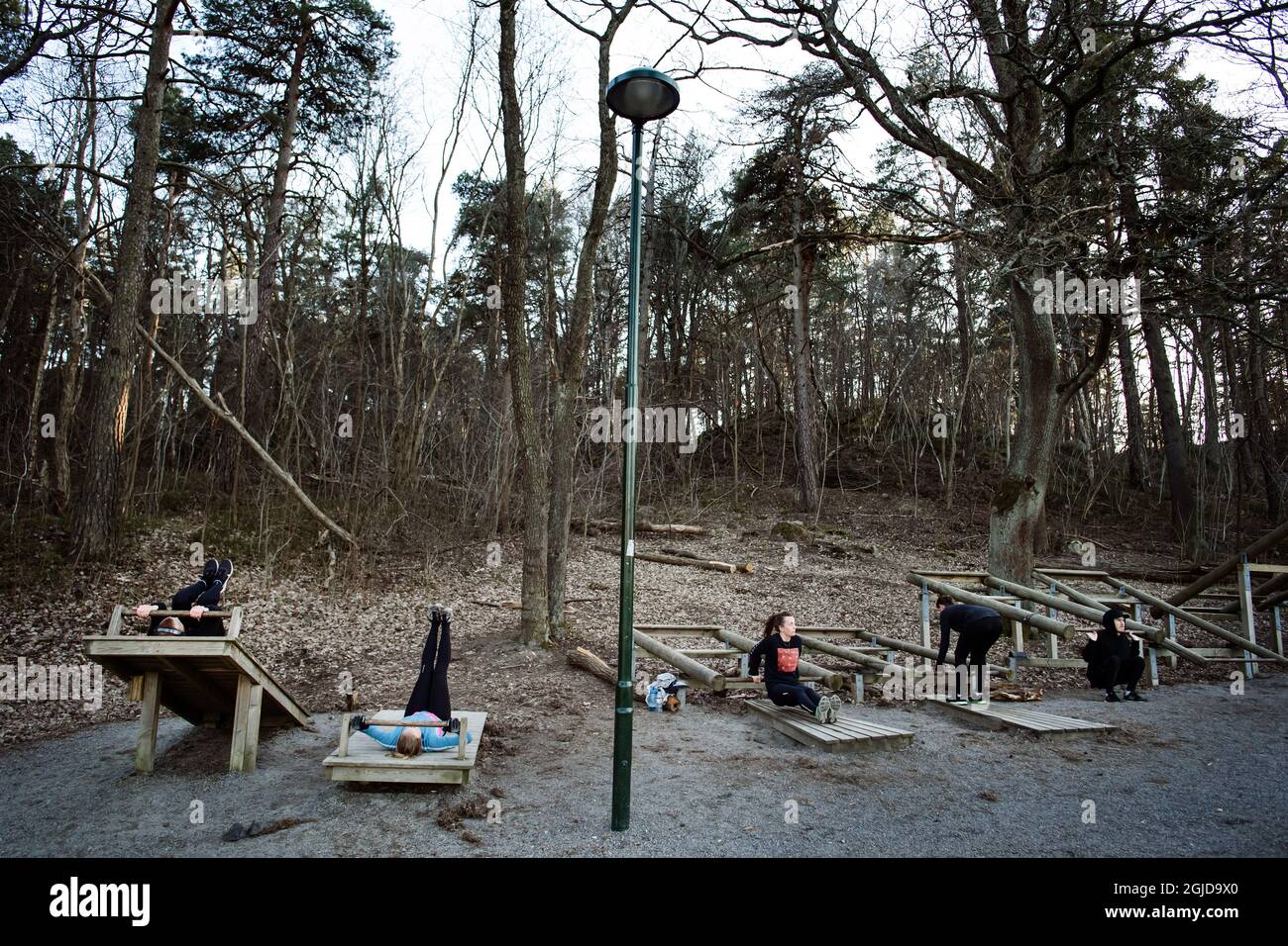 People trainingn at an outdoor gym in the outskirts of Stockholm ...