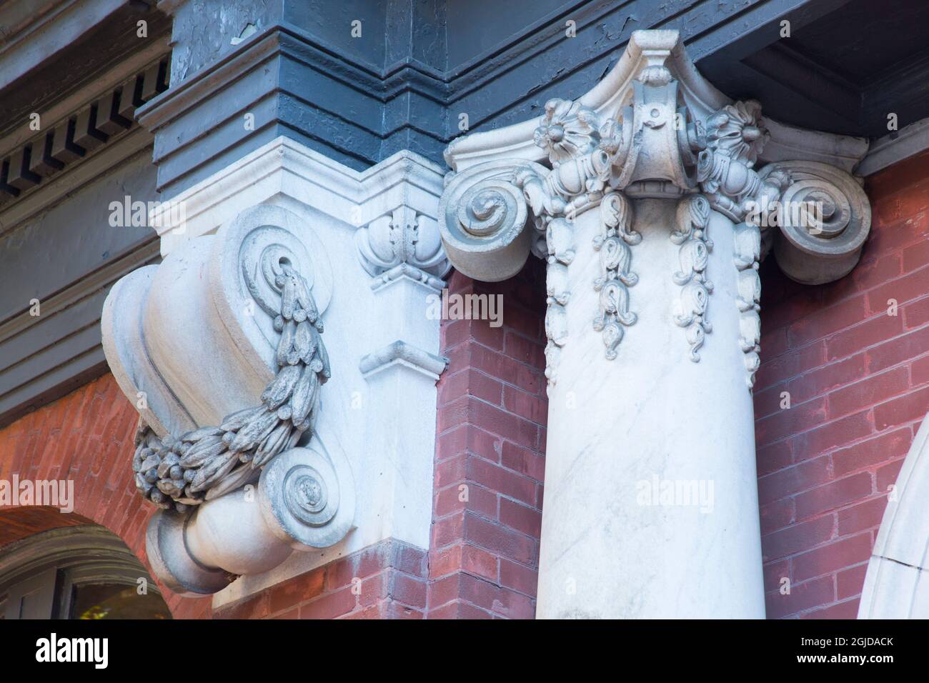 USA, Georgia, Architectural detail on building in historic district ...