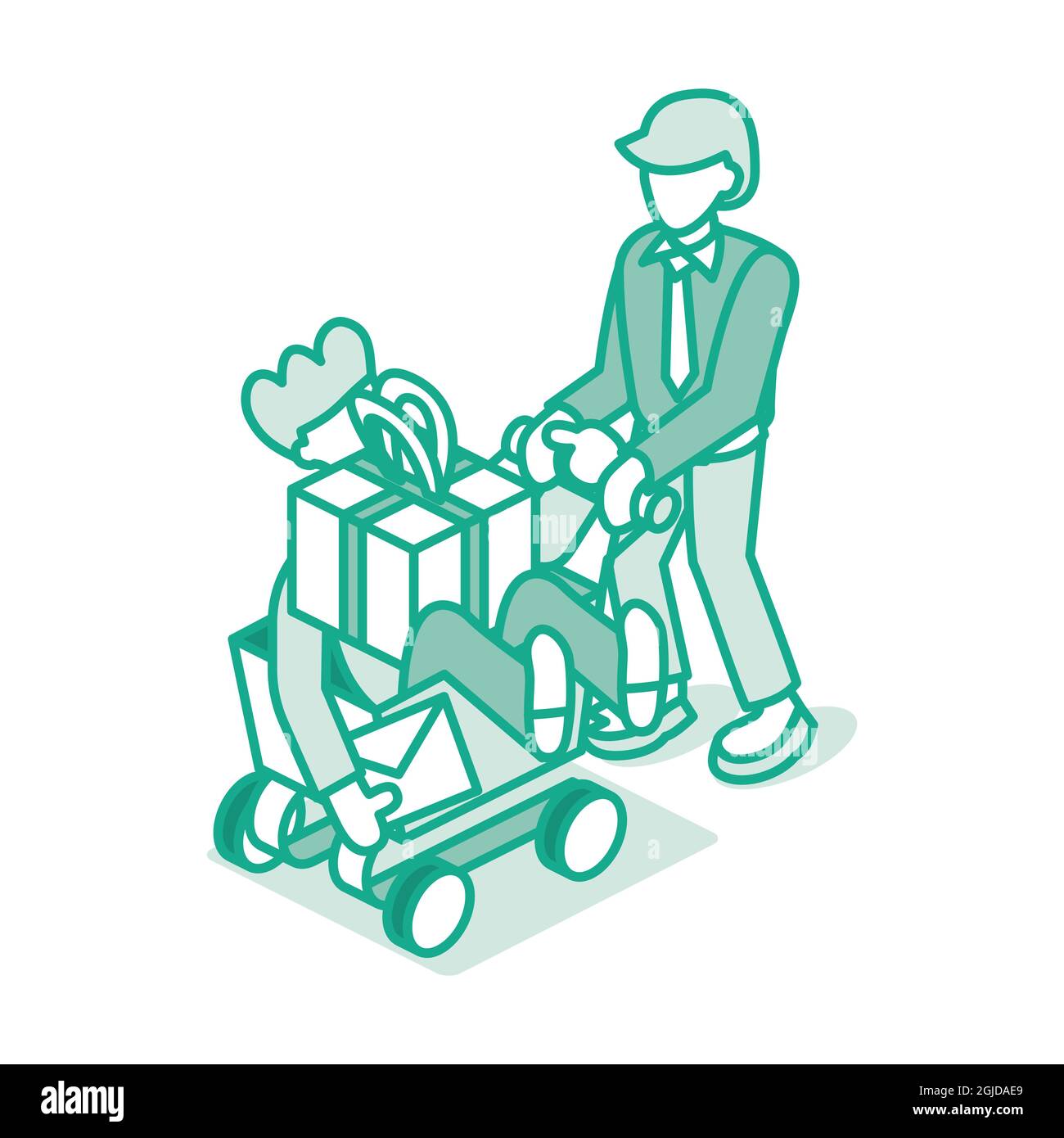 Man Push Shopping Cart with Friend and Gift Box. Big Sale Icon ...