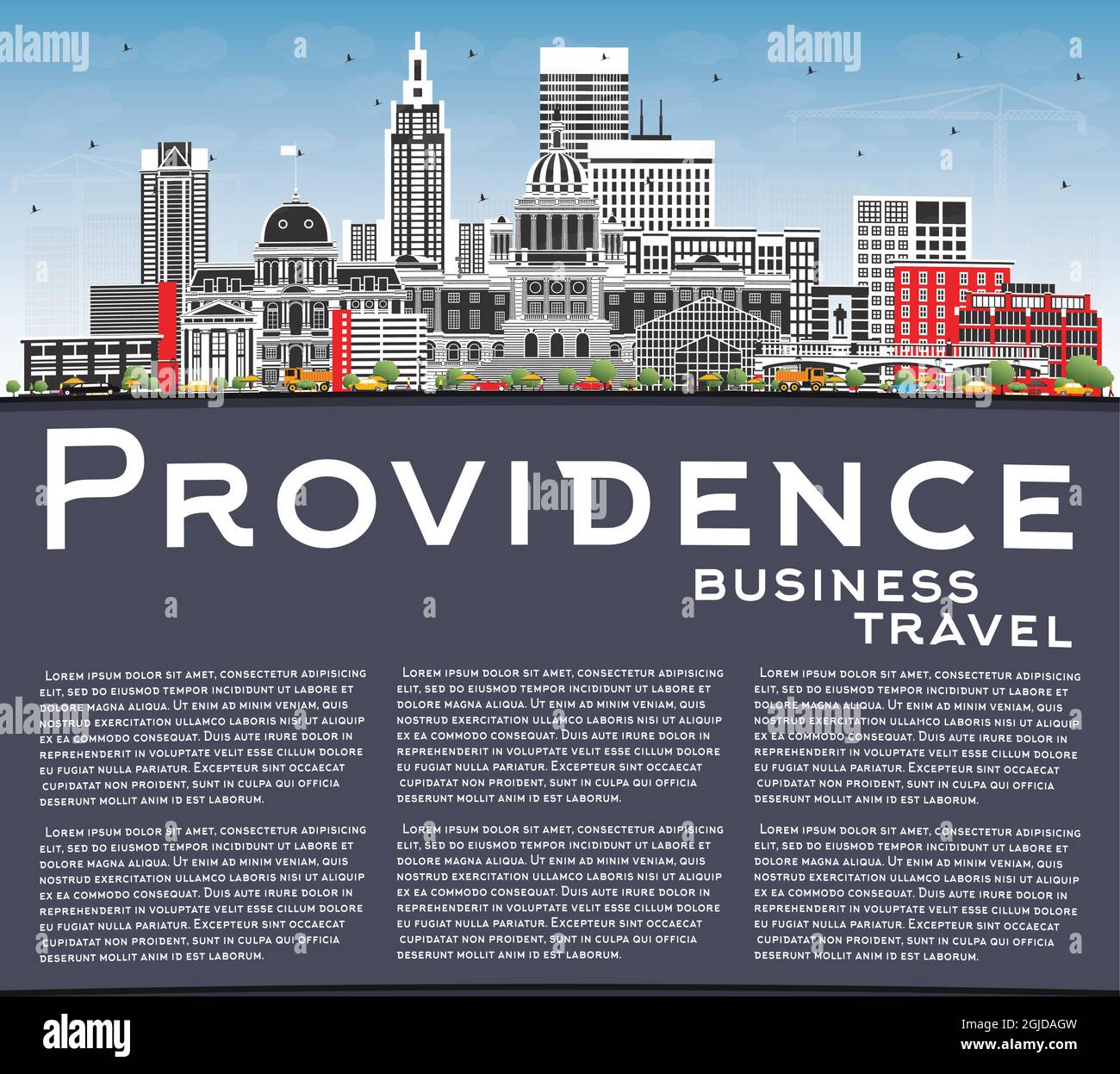 Providence Rhode Island City Skyline with Color Buildings, Blue Sky and ...
