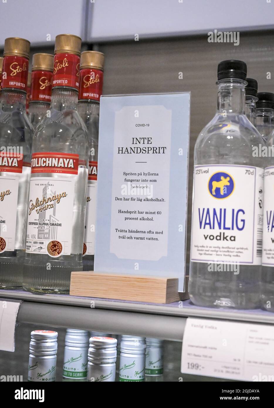 A sign reading 'NOT HAND SANITIZER - The alcohol on the shelves do not ...