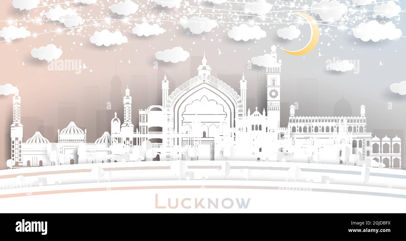 Lucknow India City Skyline in Paper Cut Style with White Buildings ...