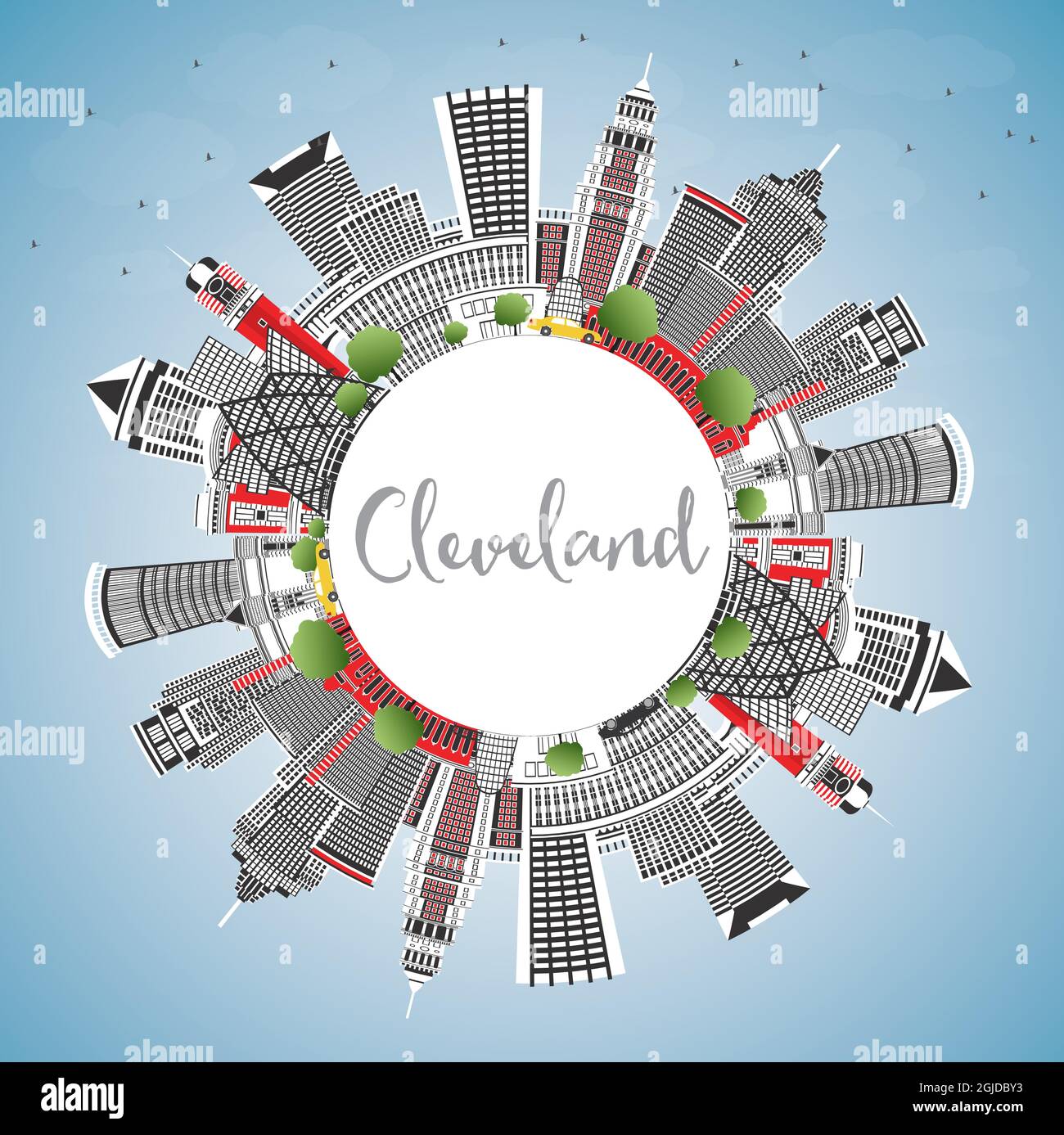 Cleveland Ohio City Skyline with Color Buildings, Blue Sky and Copy ...