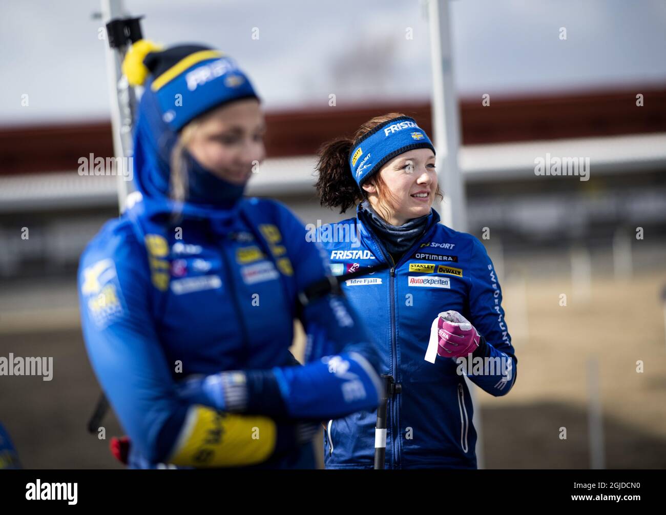 Sweden's Stina Nilsson and Linn Persson at the shooting range during a ...