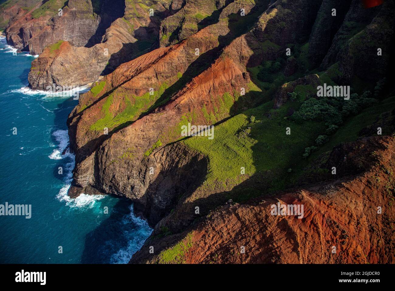 Aerial view of the Napali Coastline in Kauai, Hawaii, USA Stock Photo ...
