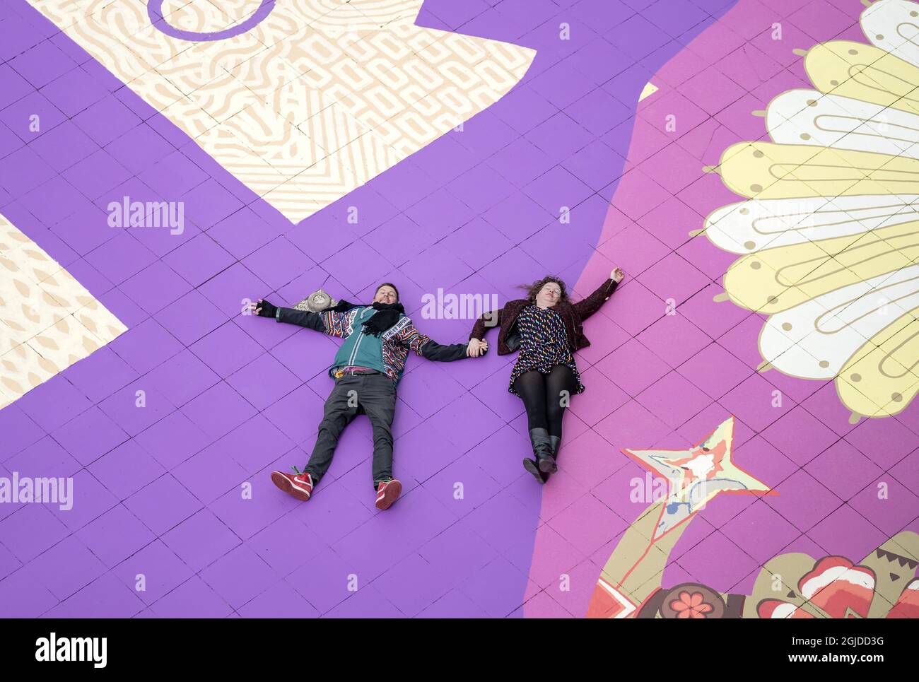 Inauguration of a gigantic work of art painted directly on the ground ...