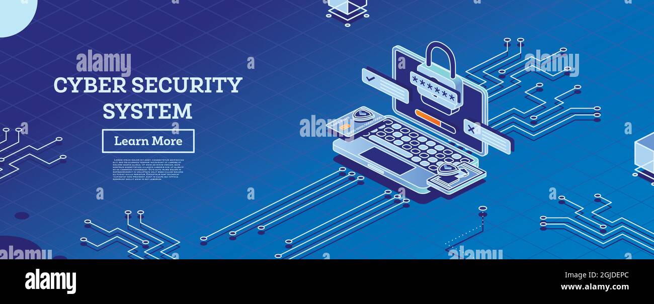 Isometric Cyber Security Concept. Data Protection. Notebook with Credit ...