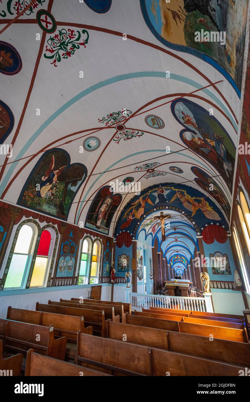 USA, Hawaii, Big Island. The Star of the Sea Painted Church in Kalapana ...