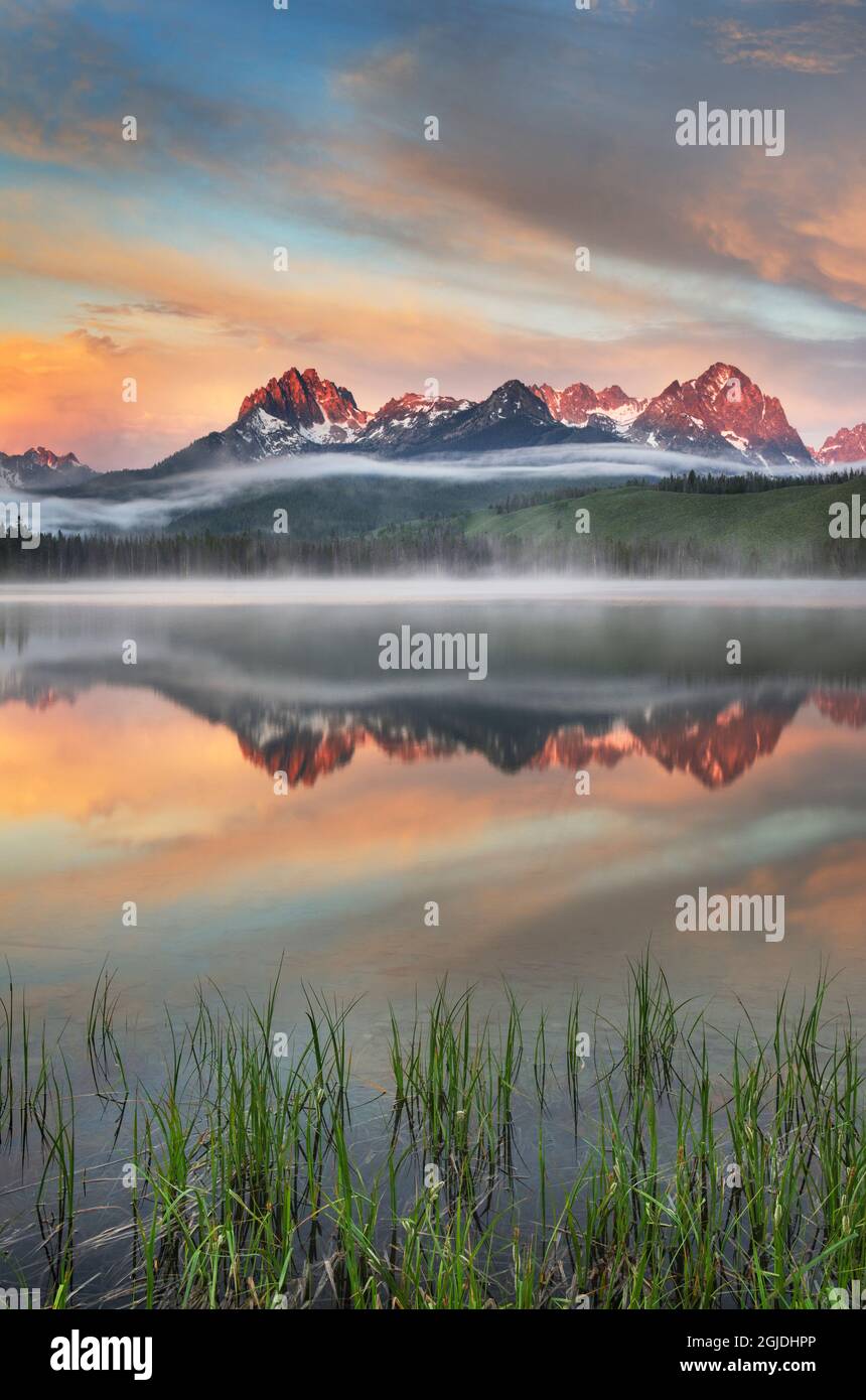 USA, Idaho. Little Redfish Lake at sunrise, Sawtooth National ...