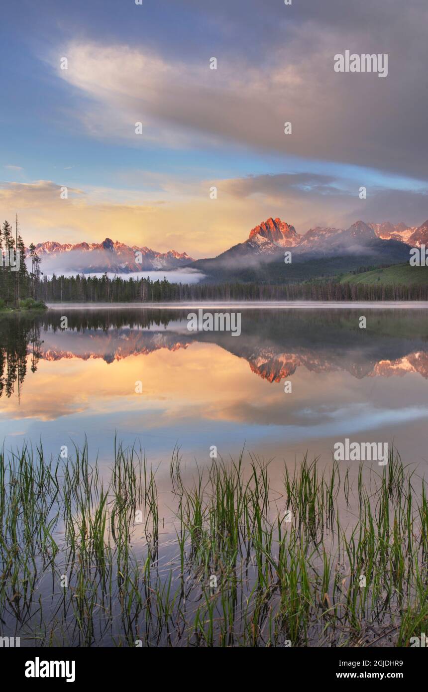 USA, Idaho. Little Redfish Lake at sunrise, Sawtooth National ...