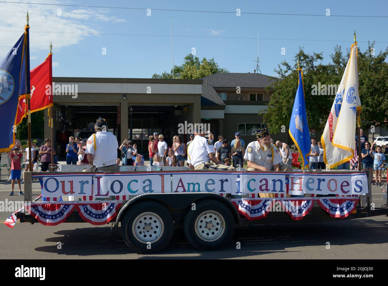 Veterans, American flags, Float, Fourth of July Parade, Star, Idaho ...
