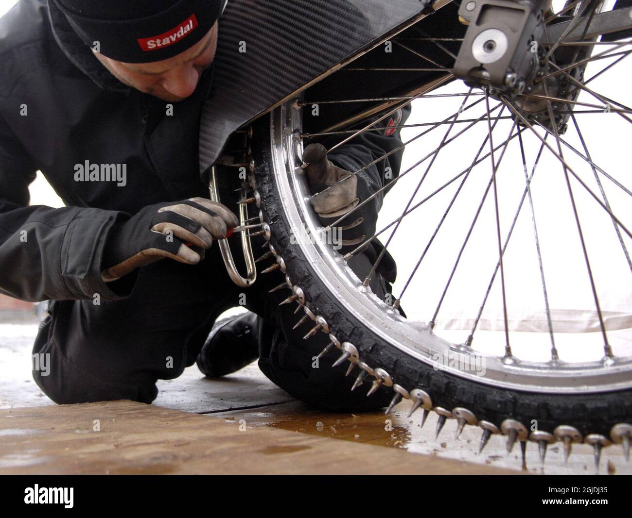 Swedish motorcycle ice racing veteran Per-Olof Serenius runs a training ...