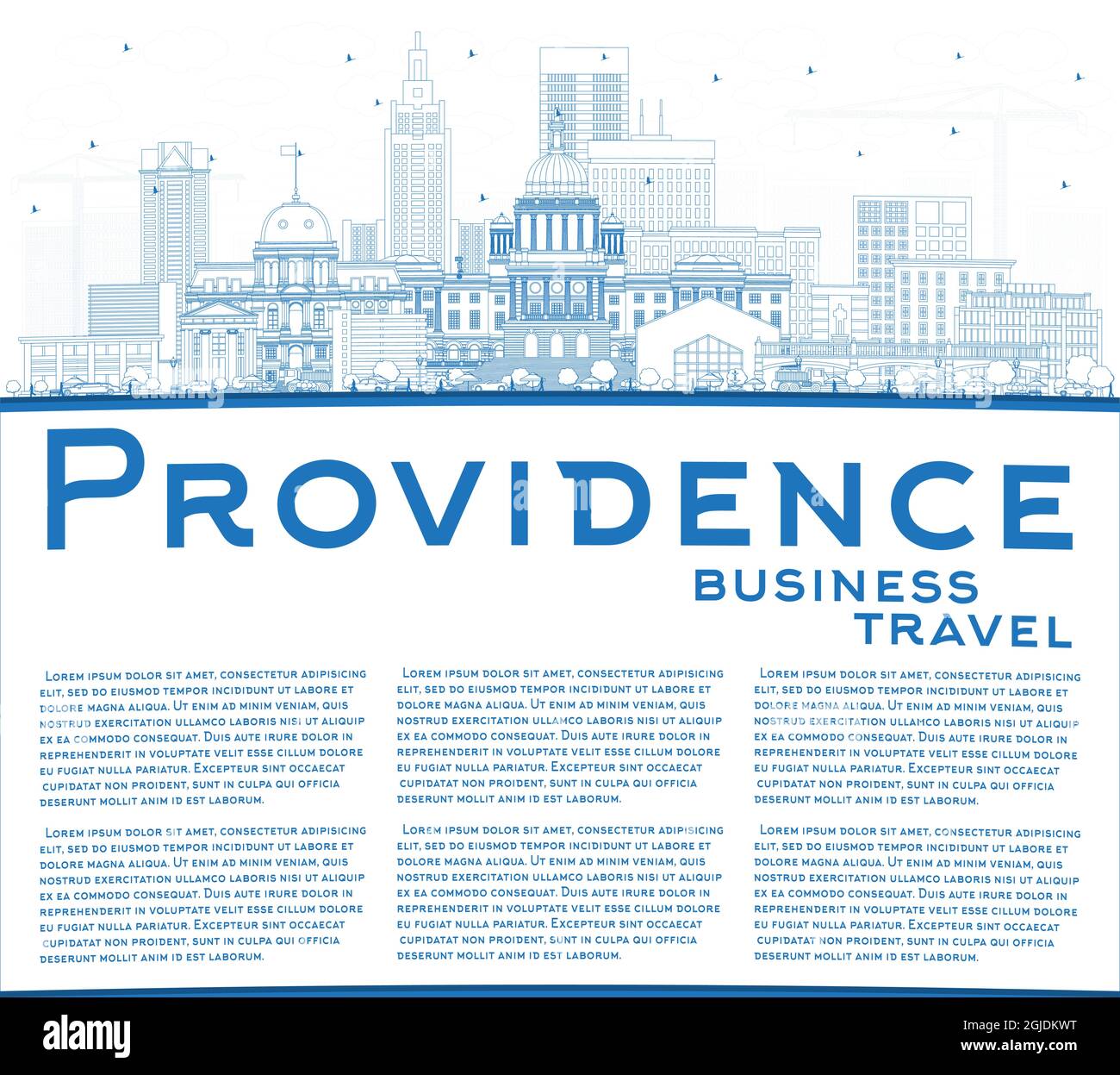 Outline Providence Rhode Island City Skyline with Blue Buildings and ...