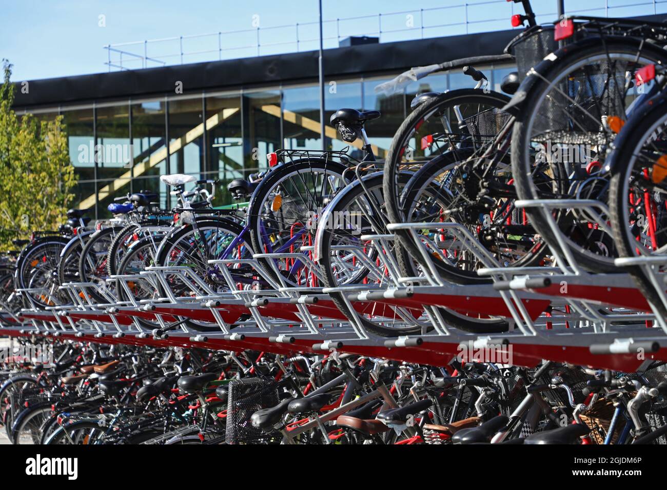 Bicycles parked in a two tier bike rack Photo Jeppe Gustafsson / TT ...