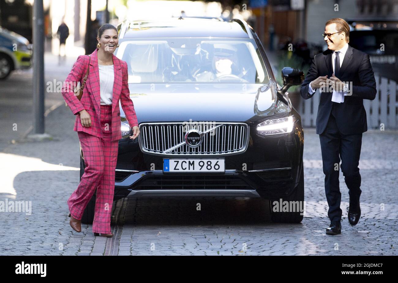 Crown Princess Victoria and Prince Daniel arriving at the company Dospace during their visit in ...