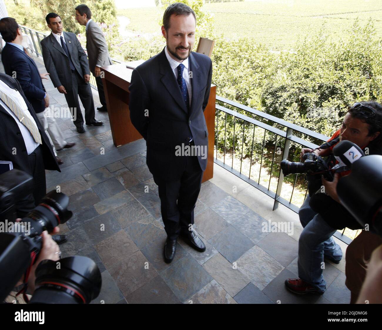 Crown Prince Haakon Magnus, right, of Norway at Odfjell wine yard, in ...