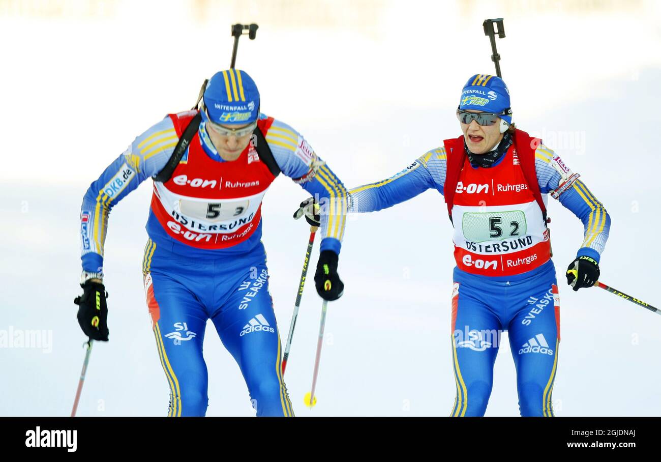 Sweden's Anna Carin Olofsson and Bjorn Ferry in the mixed relay World ...