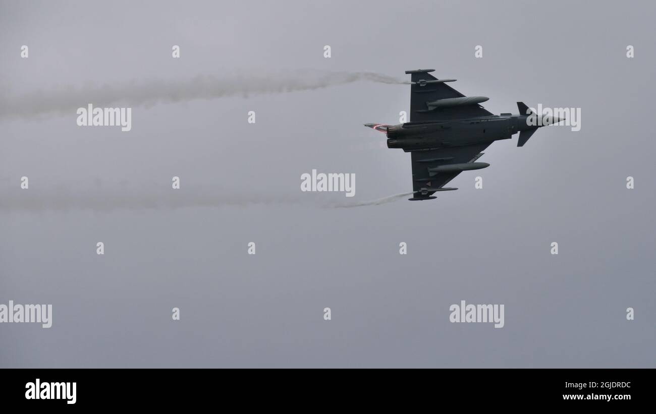 Zeltweg, Austria SEPTEMBER, 6, 2019 Fighter jet in the air. Eurofighter ...