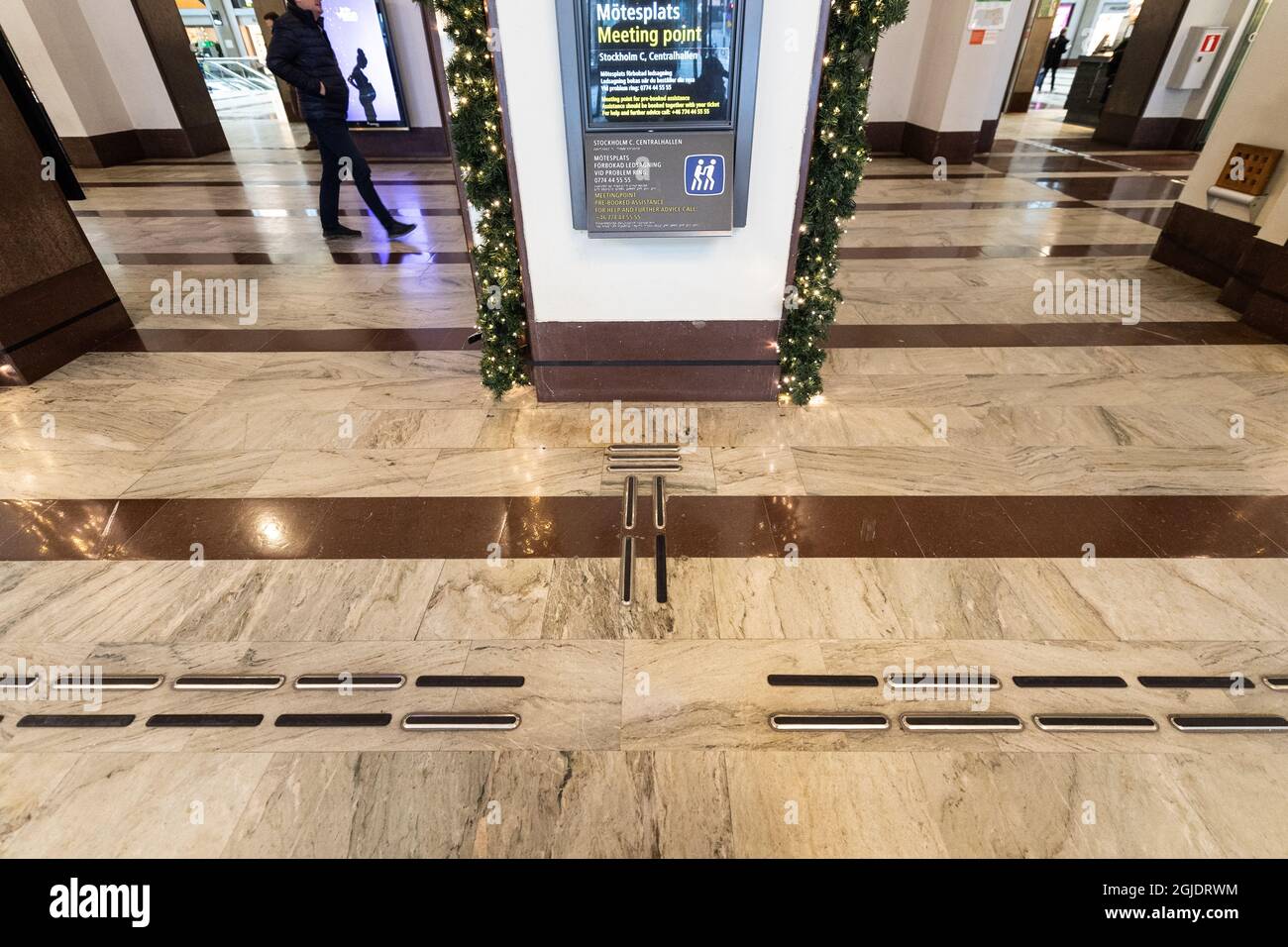 Tactile guideways for the visually impaired, blind people, at a train ...