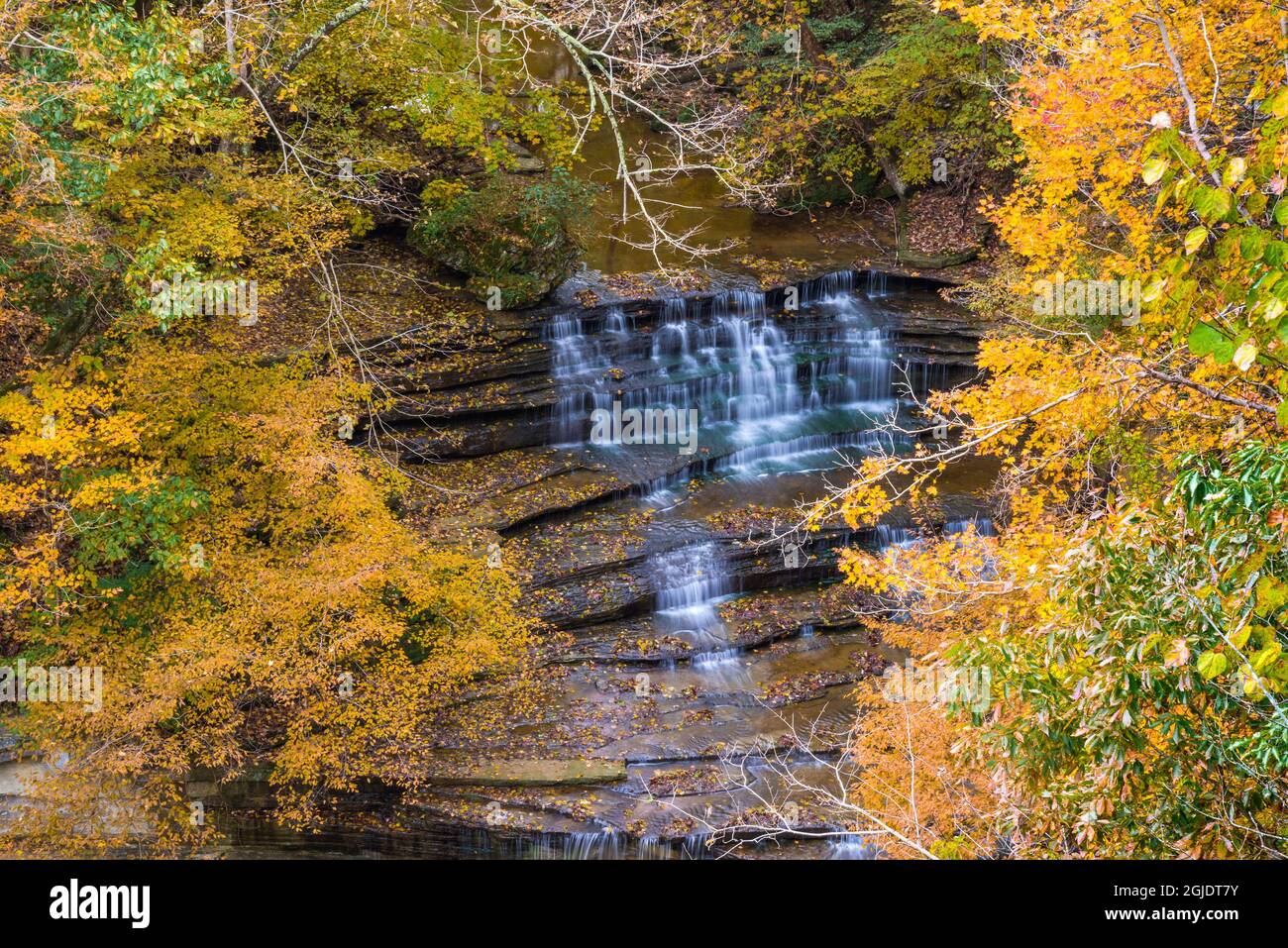 Fall Foliage Over Waterfall in Clifty Creek Park, Southern Indiana ...