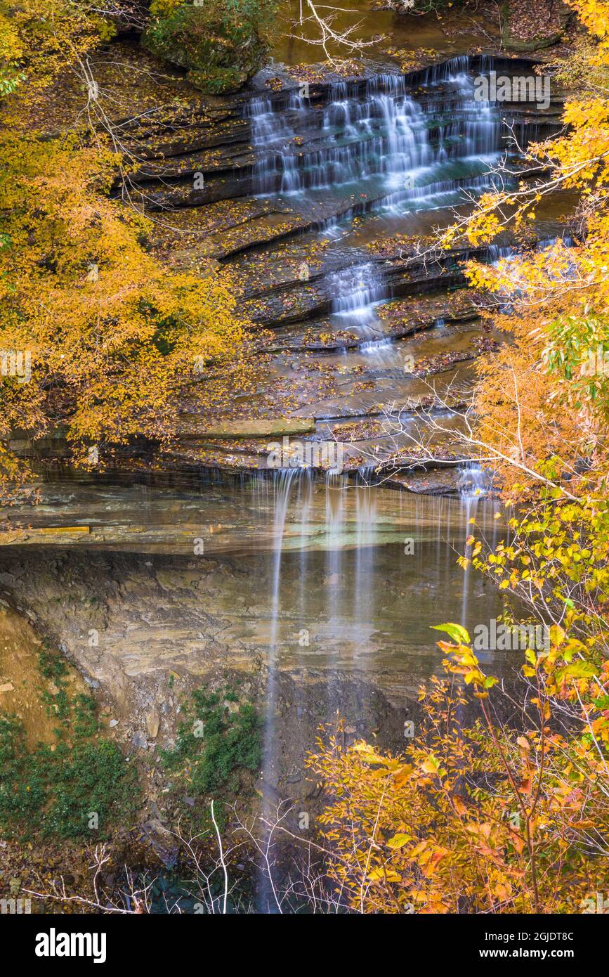 Fall Foliage Over Waterfall in Clifty Creek Park, Southern Indiana ...