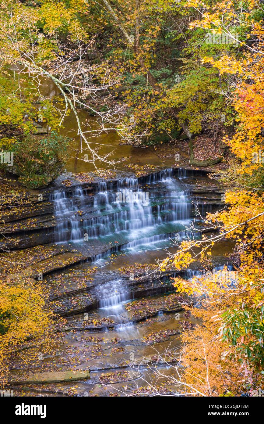 Fall Foliage Over Waterfall in Clifty Creek Park, Southern Indiana ...