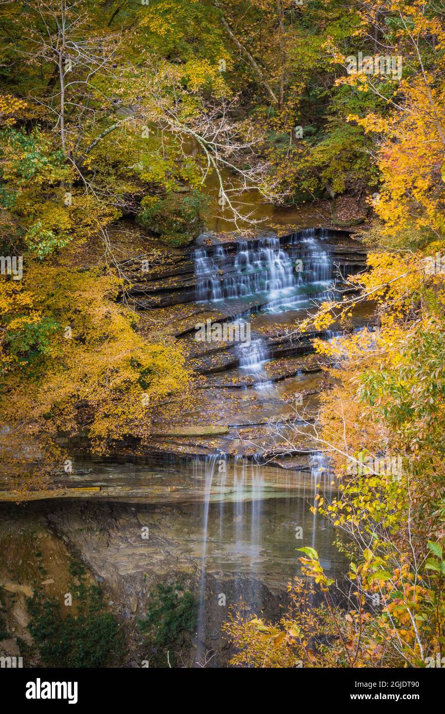 Fall Foliage Over Waterfall in Clifty Creek Park, Southern Indiana ...