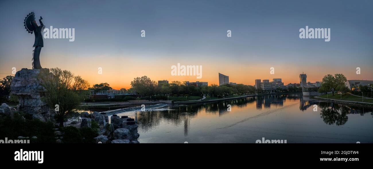 Keeper of the Plains statue overlooking downtown Wichita, Kansas Stock ...