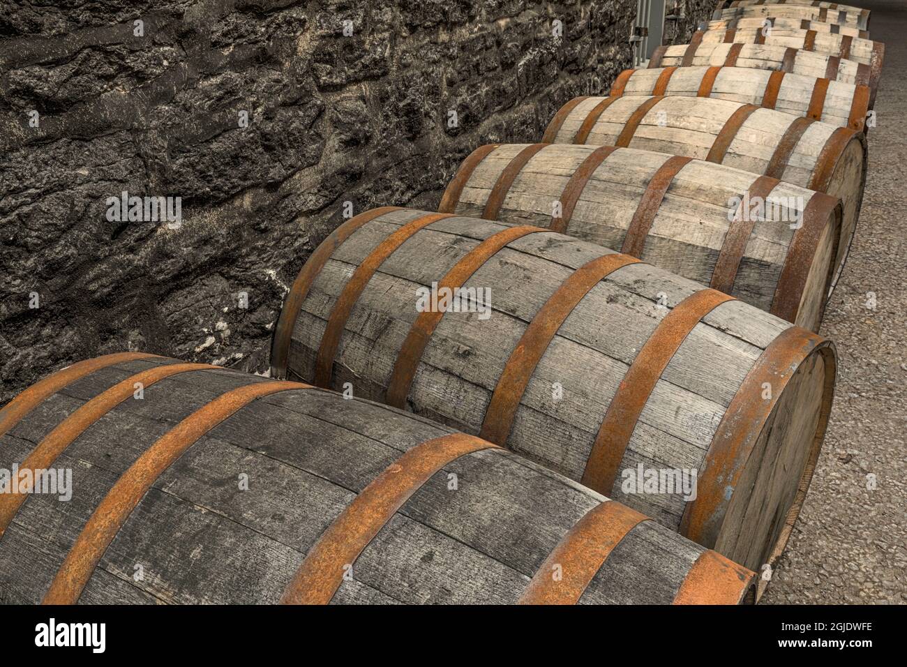 Line of bourbon barrels, Woodford Reserve distillery, Versailles ...