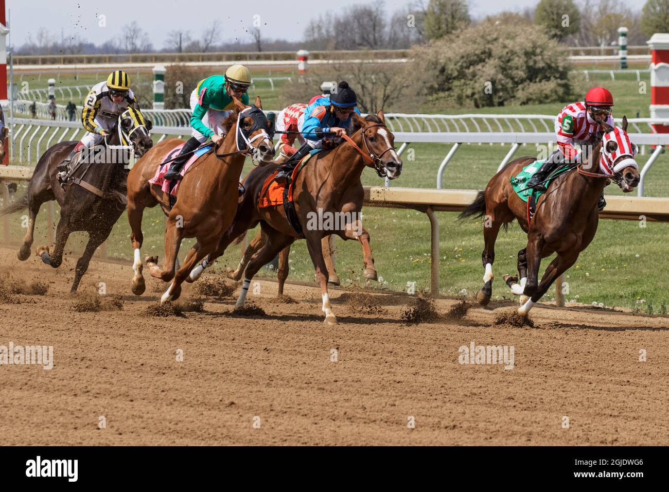 Thoroughbred horse racing at Keeneland race track at spring meet ...