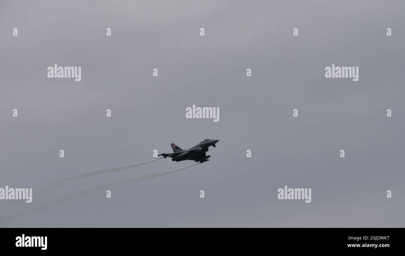 Zeltweg, Austria SEPTEMBER, 6, 2019 Jet fighter flying at high speed ...
