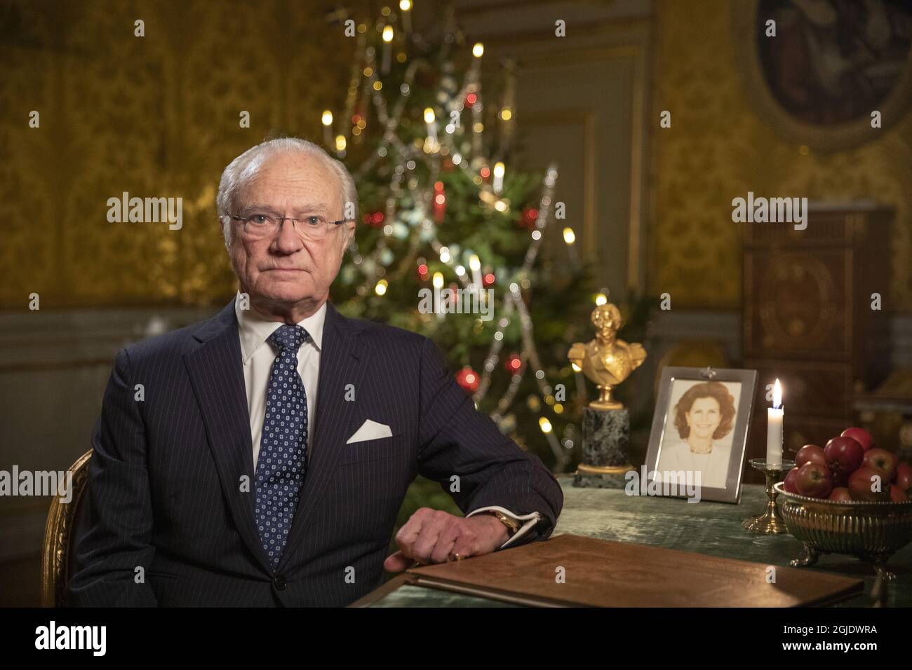 STOCKHOLM 20201216 King Carl Gustaf during his Christmas speech 2020 at ...