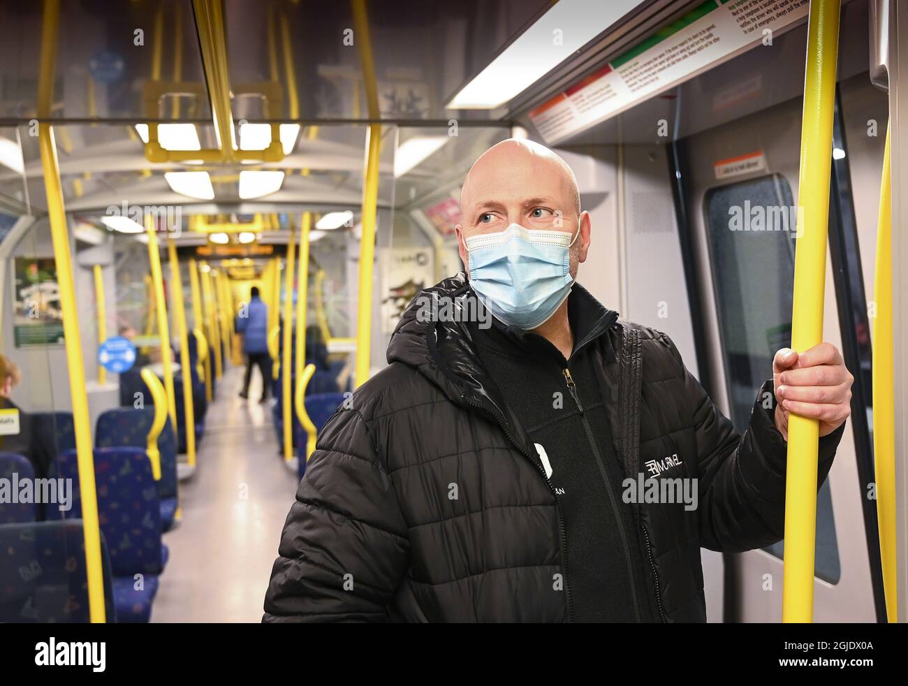 Illustration of a man (model) wearing a face mask, personal protective ...