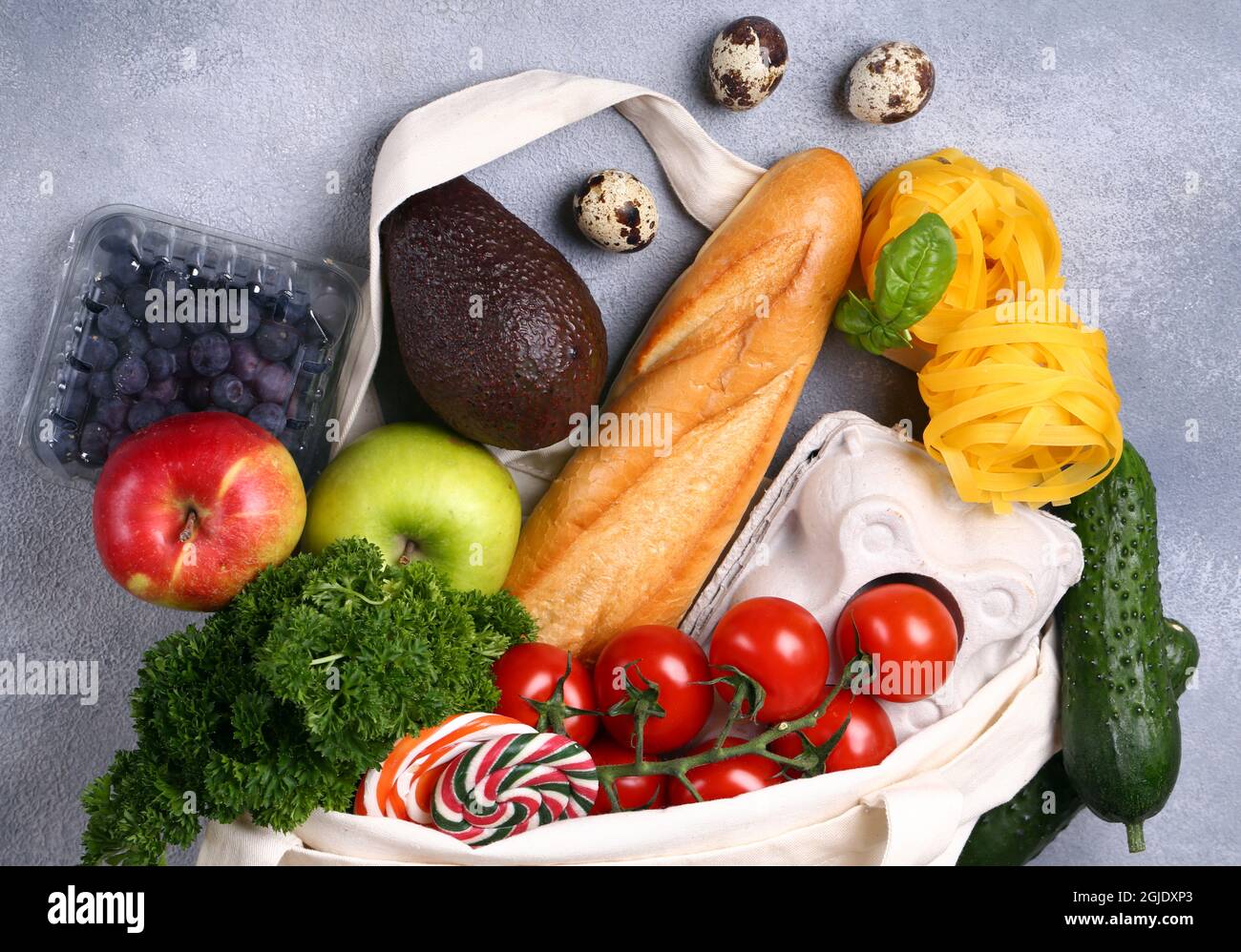 shopping package organic products - fruits and vegetables Stock Photo ...