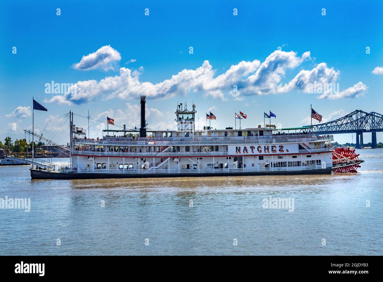 Tourists on SS Natchez steamboat, New Orleans, Louisiana. One of the ...