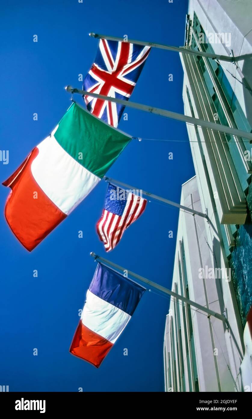 Building entrance with flags Stock Photo - Alamy