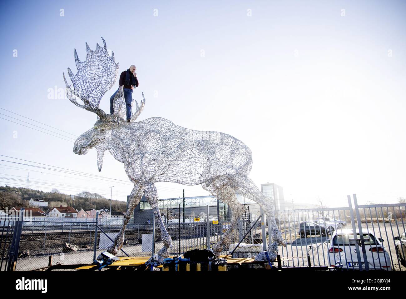 The Syrian-born artist Mohannad Soleman is putting the finishing ...