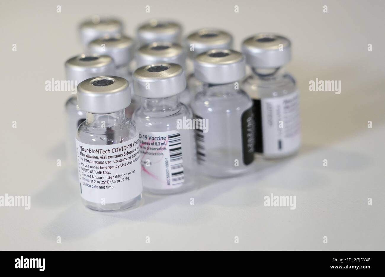 Pfizer BioNTech Covid-19 vaccine bottles. Photo: Johan Nilsson / TT ...