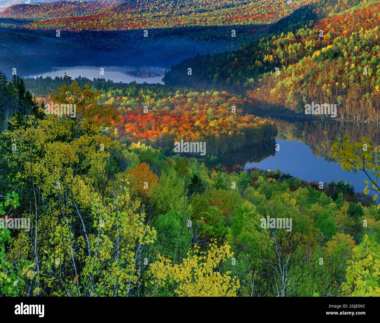 View of South Branch Pond from Traveler Mountain, fall foliage, Baxter ...