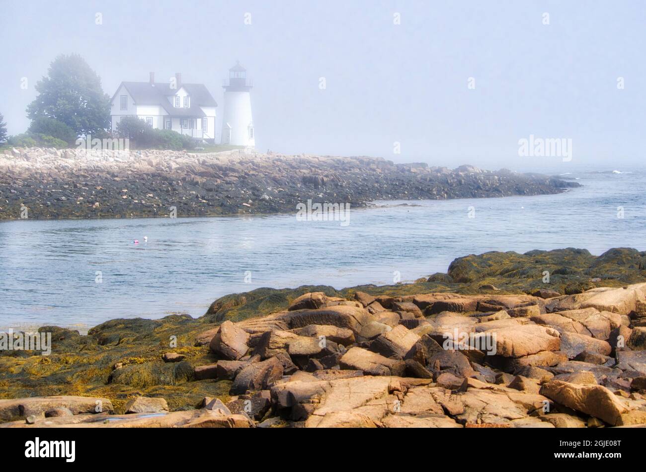 USA, Maine. Prospect Harbor Light, Prospect Harbor Point, Winter Harbor ...