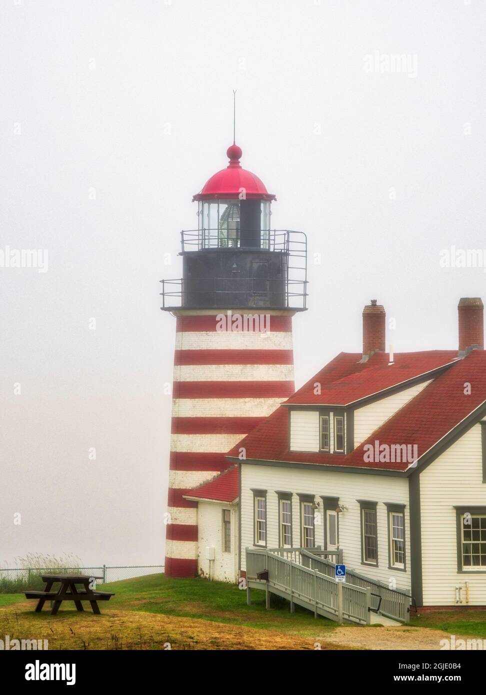 USA, Maine. West Quoddy Head Light at Quoddy Head State Park in Lubec ...