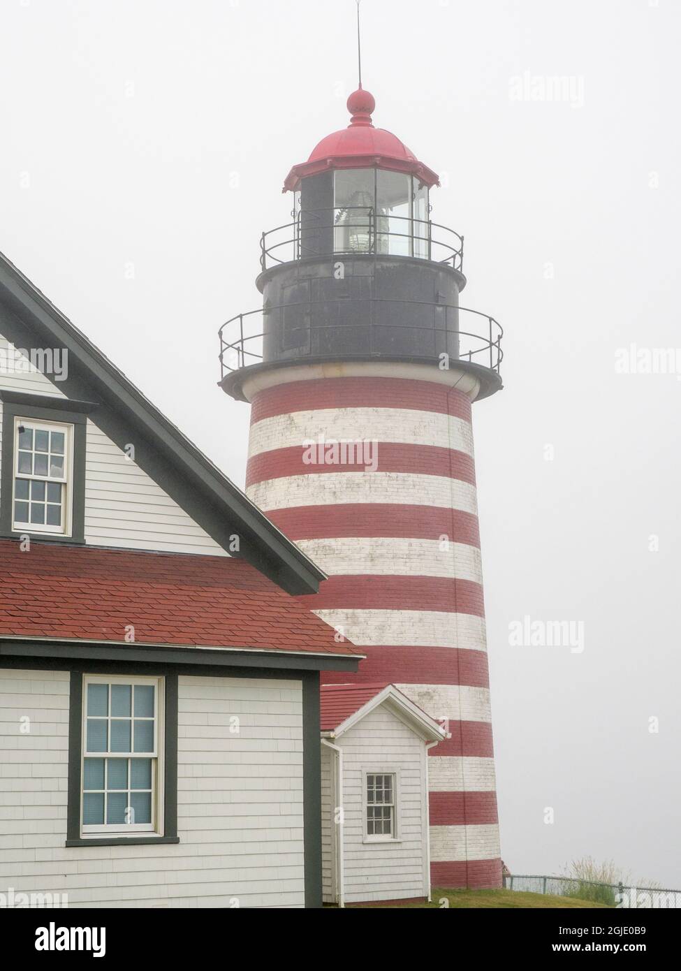 USA, Maine. West Quoddy Head Light at Quoddy Head State Park in Lubec ...