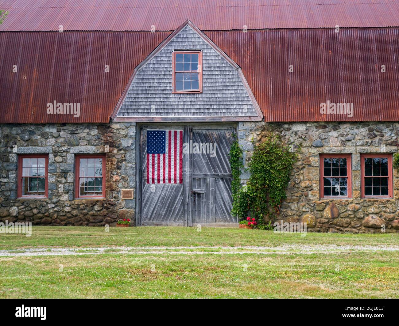 USA, Maine. Historic Stone Barn Farm (1820) in Bar Harbor Stock Photo ...
