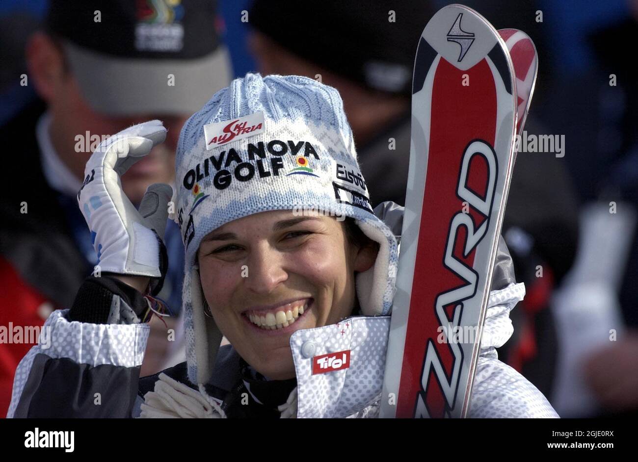 Michaela Dorfmeister of Austria realizes she is winning the women's ...