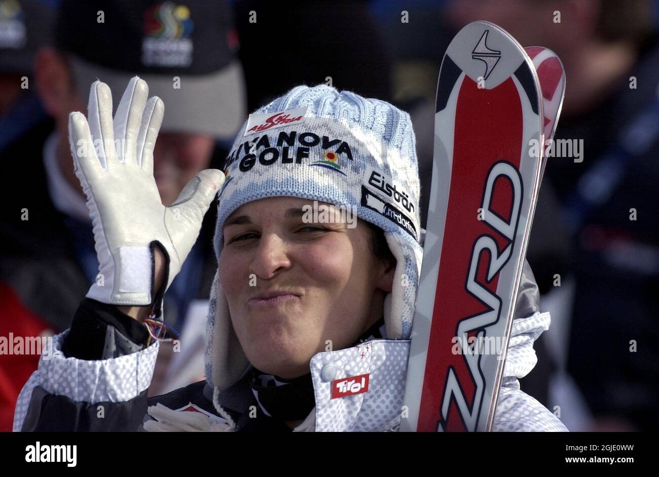 Michaela Dorfmeister of Austria realizes she is winning the women's ...