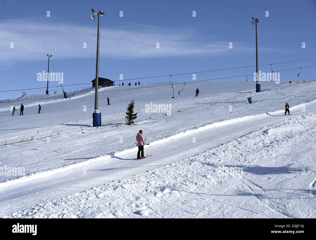 People skiing on their winter holidays in Idre, Sweden, on March 04 ...