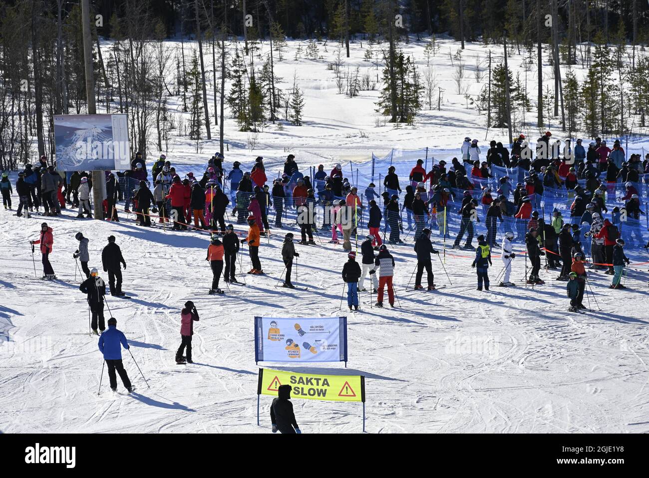 People skiing on their winter holidays in Idre, Sweden, on March 04 ...