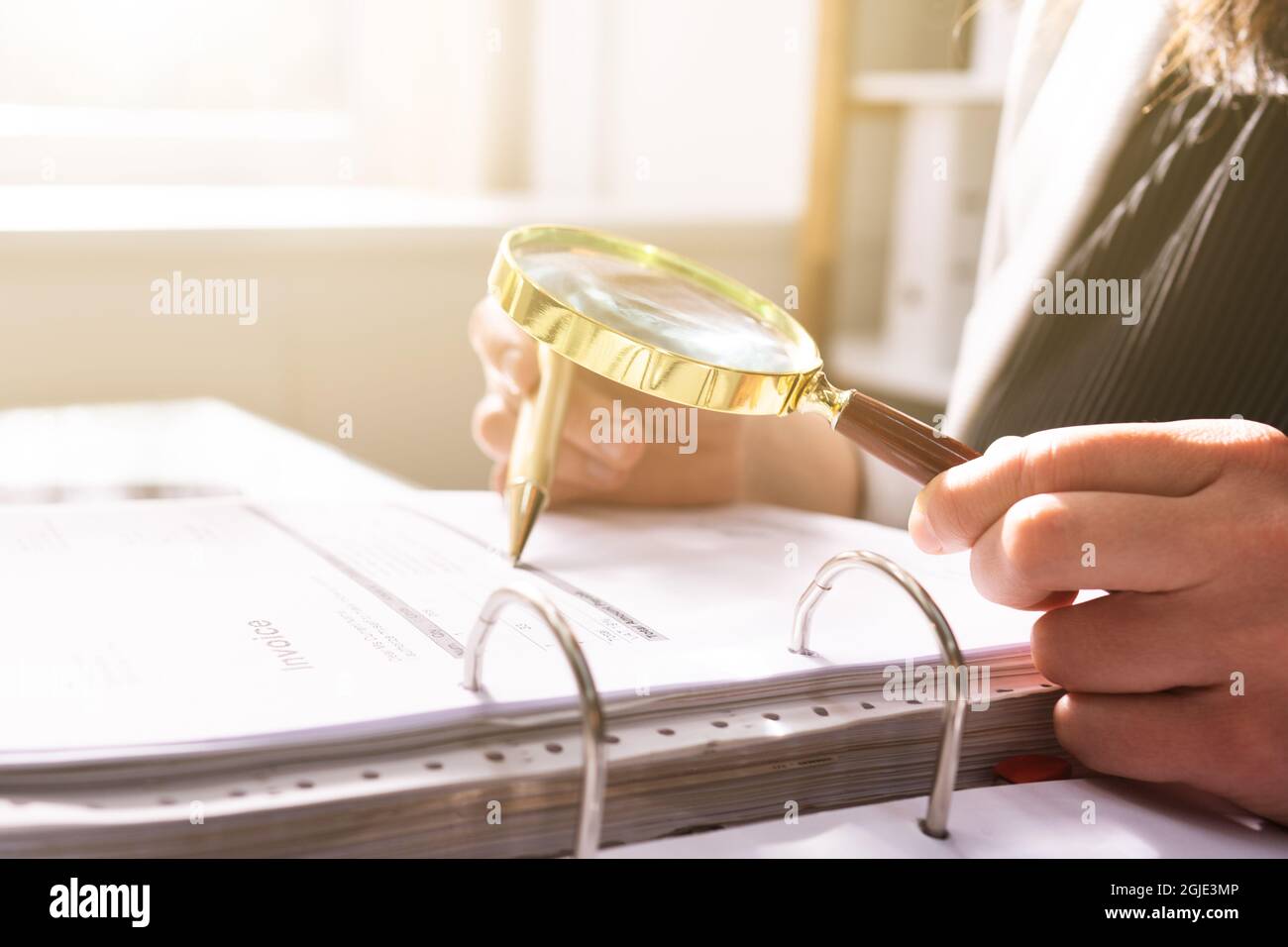 Businesswoman Investigation Finance Using Magnifying Glass. Fraud And ...