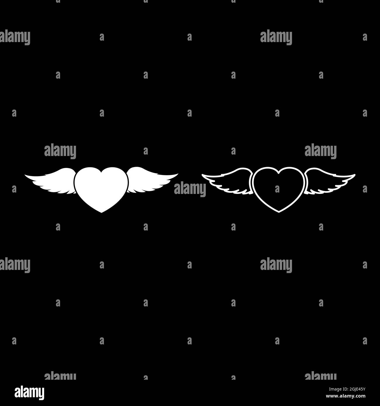 Heart with angel wings flying feather icon white color vector ...